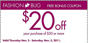 Fashion Bug: $20 off $50 Purchase Printable Coupon - Hunt4Freebies